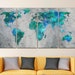 World Map Canvas Turquoise World Map Decor World Map Push Pin - Etsy