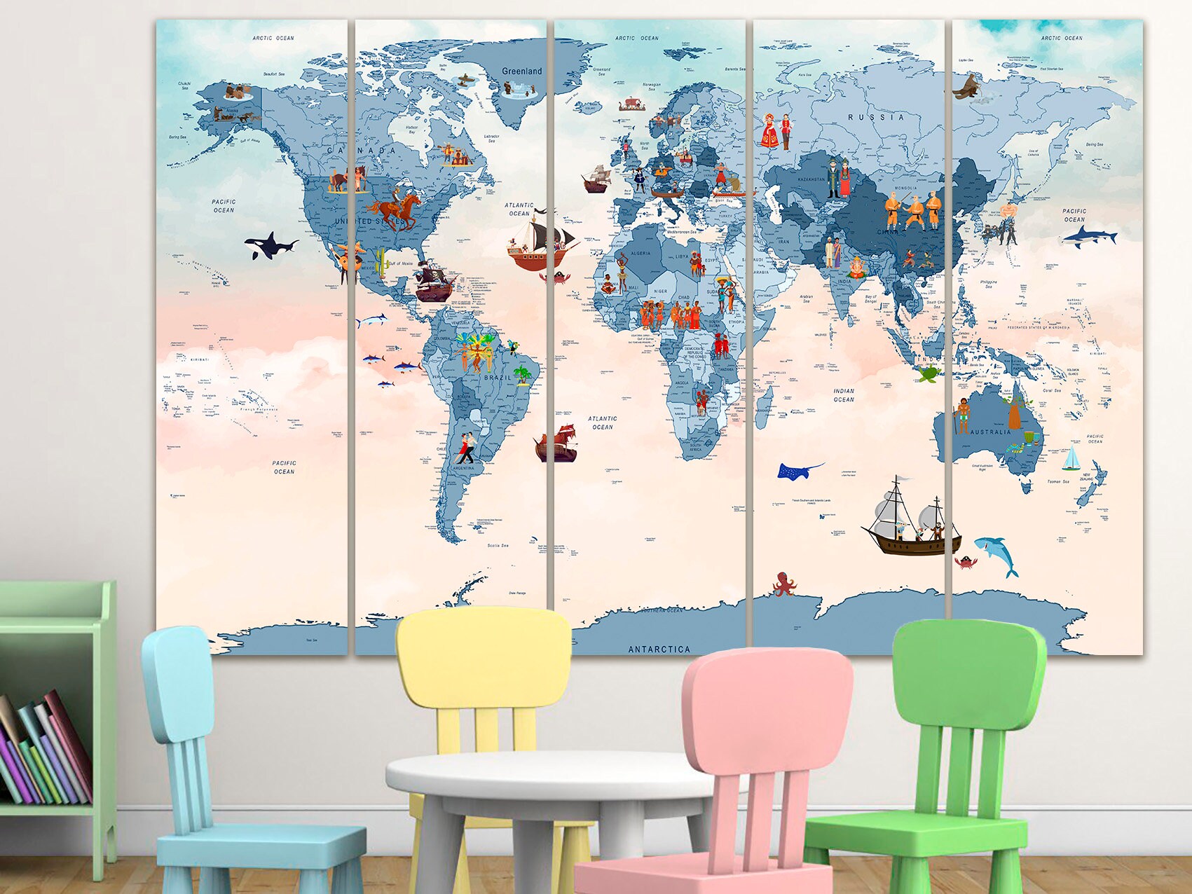 Large World Map Kids World Map Canvas Playroom Map Childrens - Etsy Canada