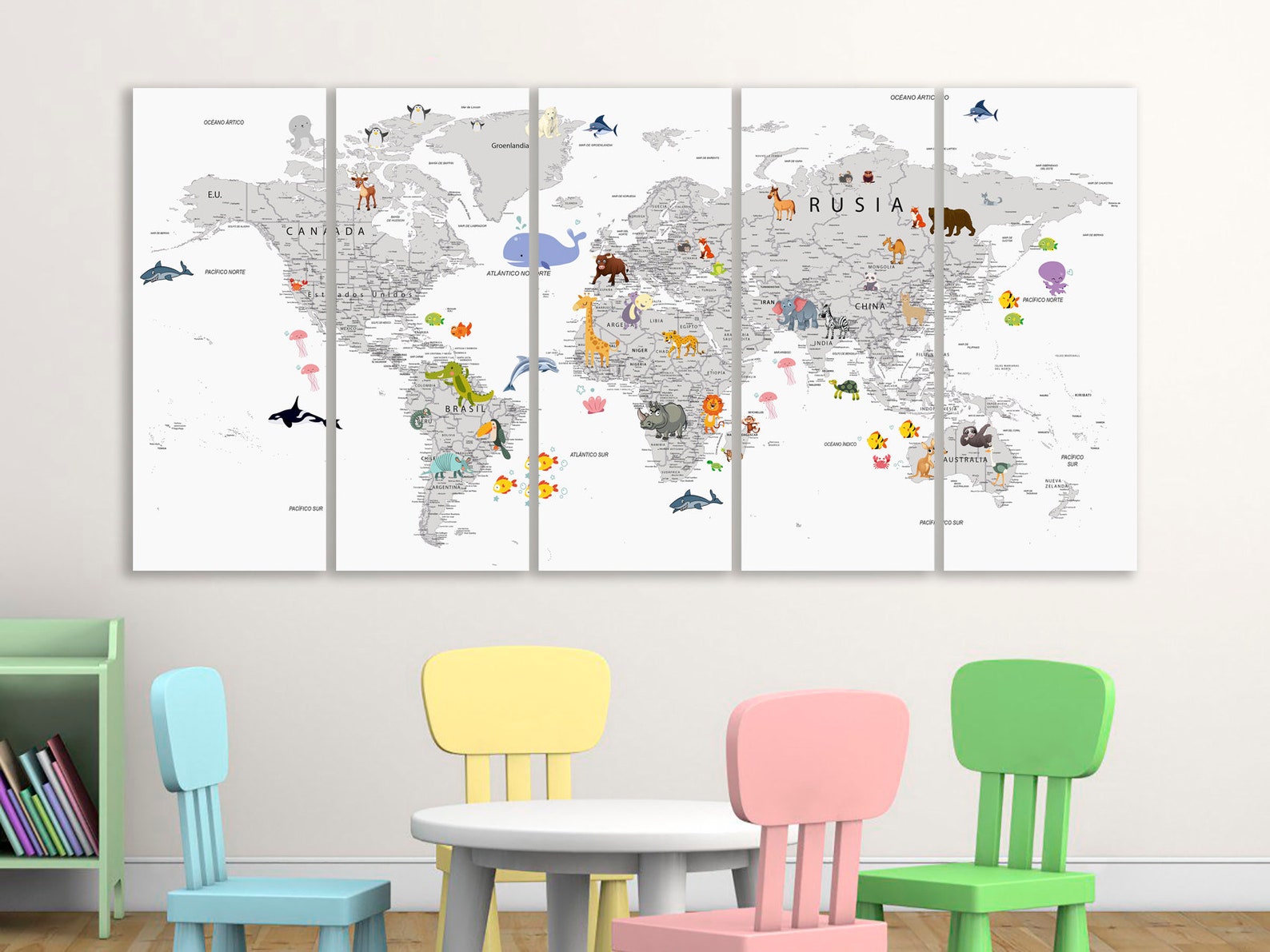Kids World Map in SPANISH World Map Canvas Mapa Del Mundo En - Etsy