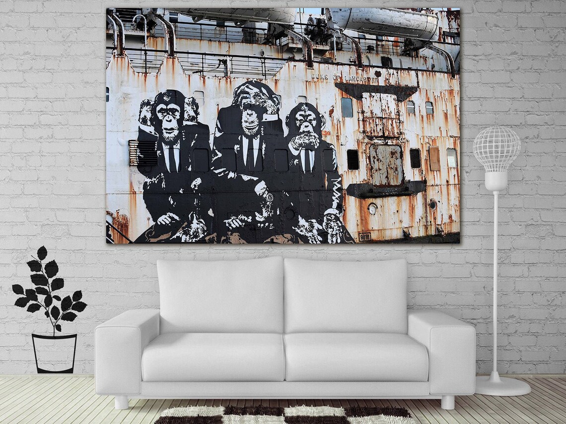 3 Wise Monkeys Canvas Three Monkeys Decor Graffiti Wall Art - Etsy