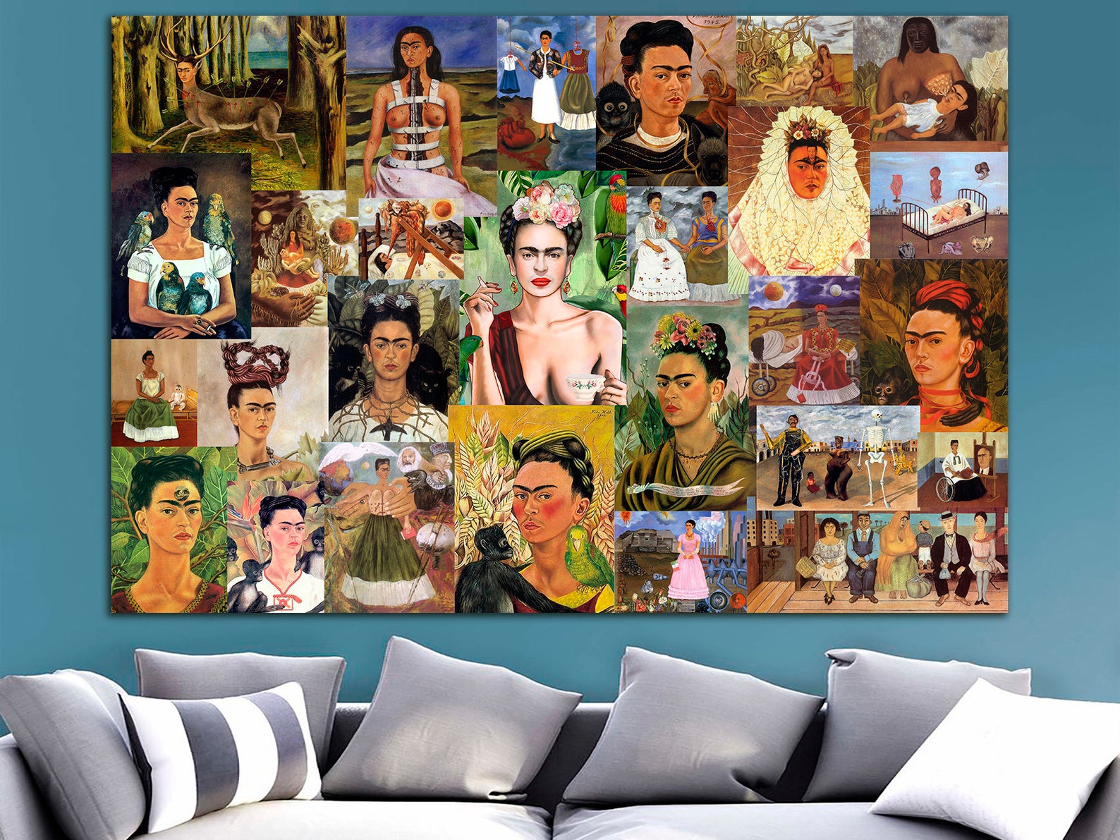 Collage Frida Kahlo canvas Kahlo portrait decor Surrealism art | Etsy