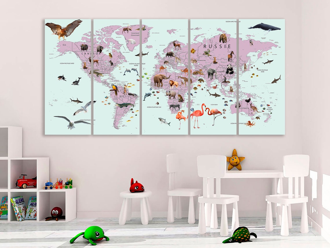 World Map in FRENCH World Map Canvas Carte Du Monde En - Etsy