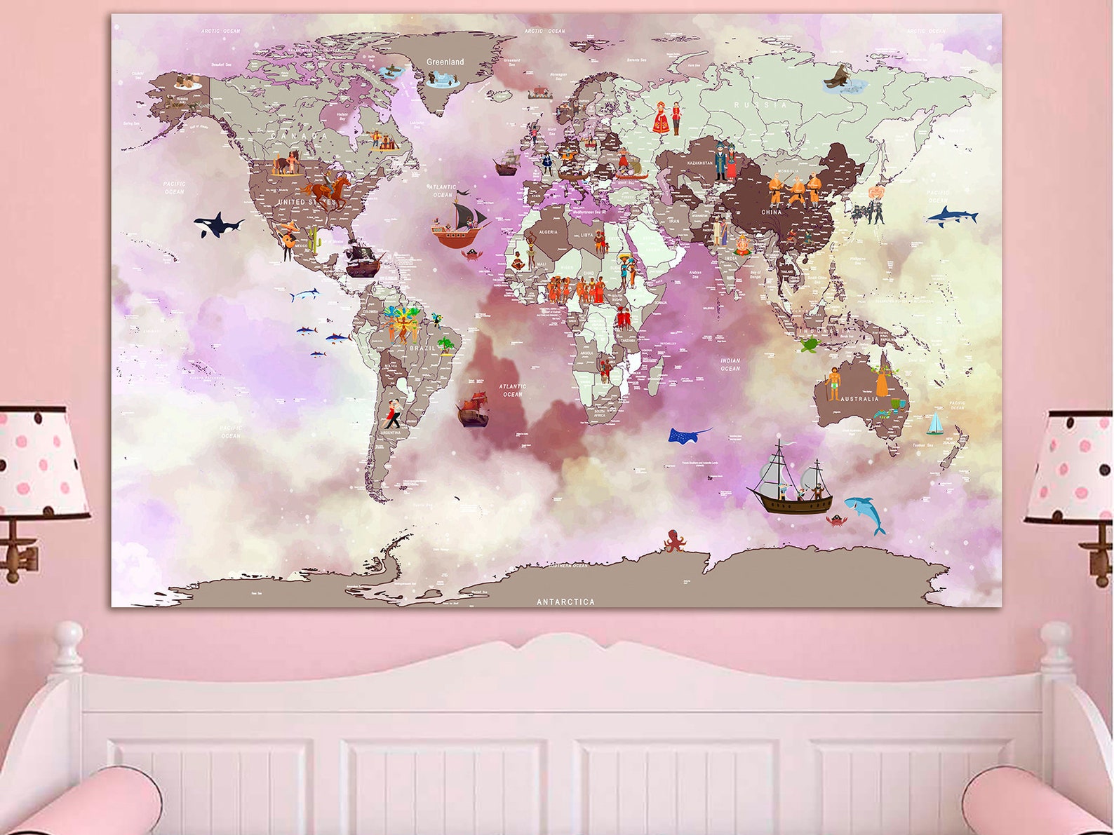 Educational World Map Kids Wall Art Childrens Map Canvas Boys - Etsy