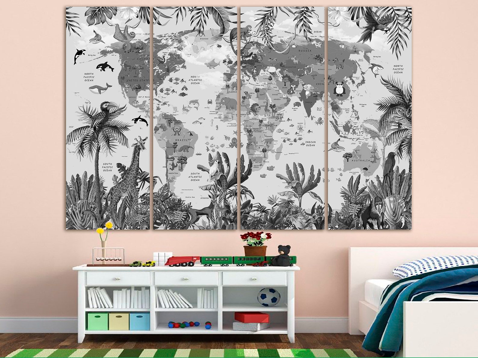 Nursery World Map Canvas Playroom Map Decor Kinderweltkarte Childrens ...