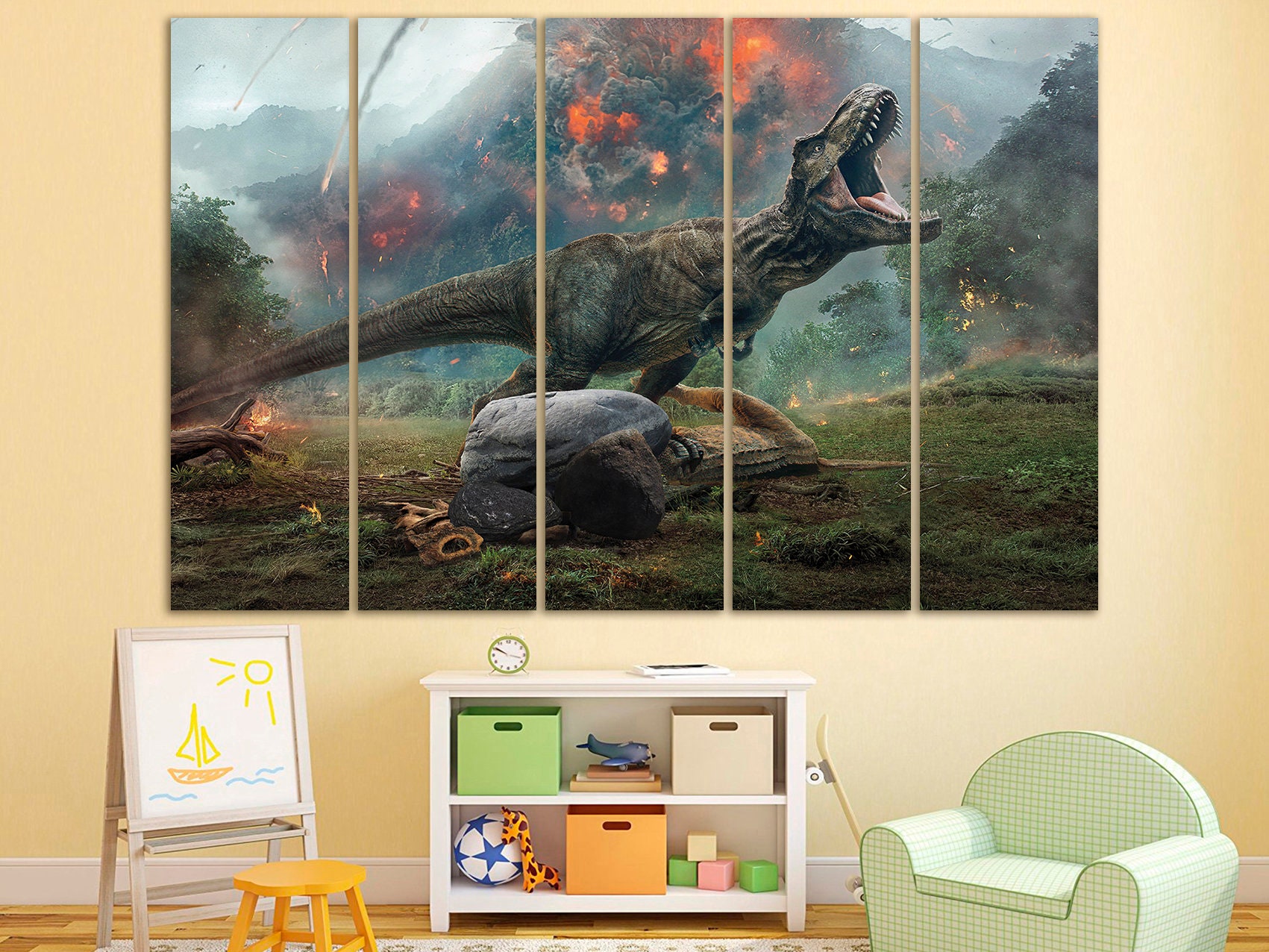 Dinosaur Wall Art Canvas Print T-Rex Wall Decor Children Room | Etsy