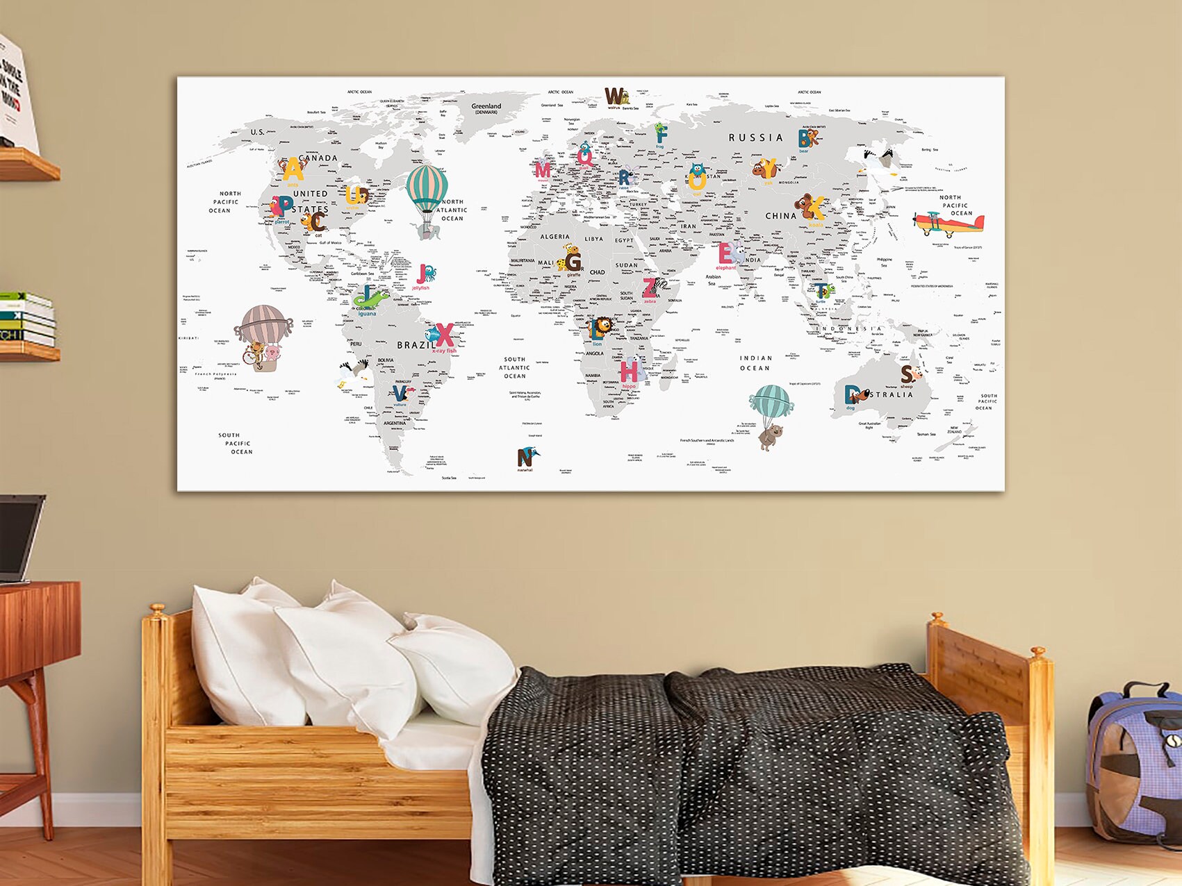 Nursery ABC Map Canvas Animal World Map Decor Nursery World - Etsy UK