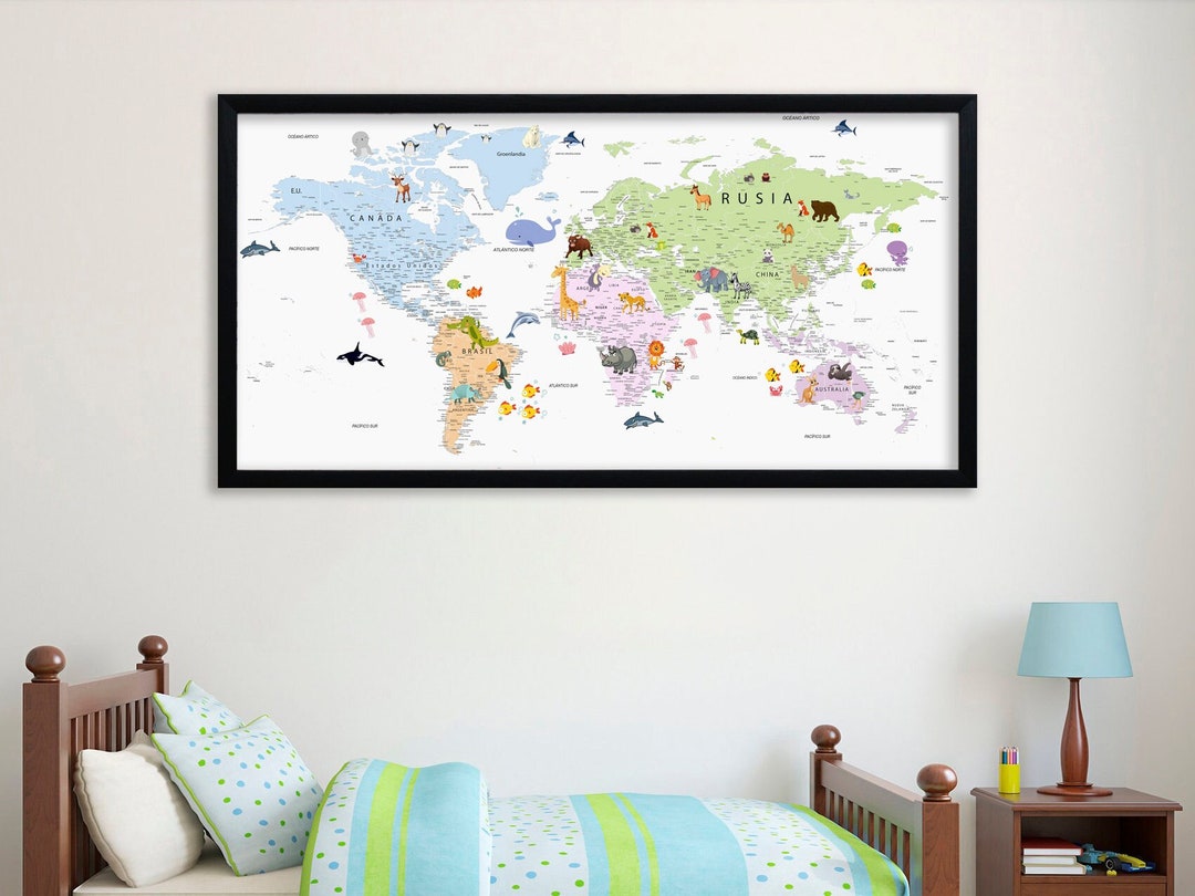 Kids World Map in SPANISH World Map Canvas Mapa Del Mundo En Español ...