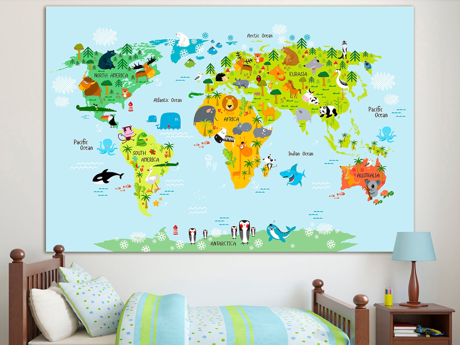 Nursery World Map Canvas Playroom Map Decor Kinderweltkarte Childrens ...