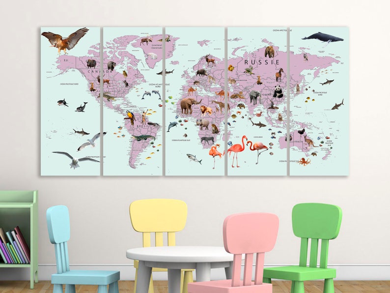 World Map in FRENCH World Map Canvas Carte Du Monde En - Etsy