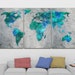 World Map Canvas Turquoise World Map Decor World Map Push Pin Atlas ...