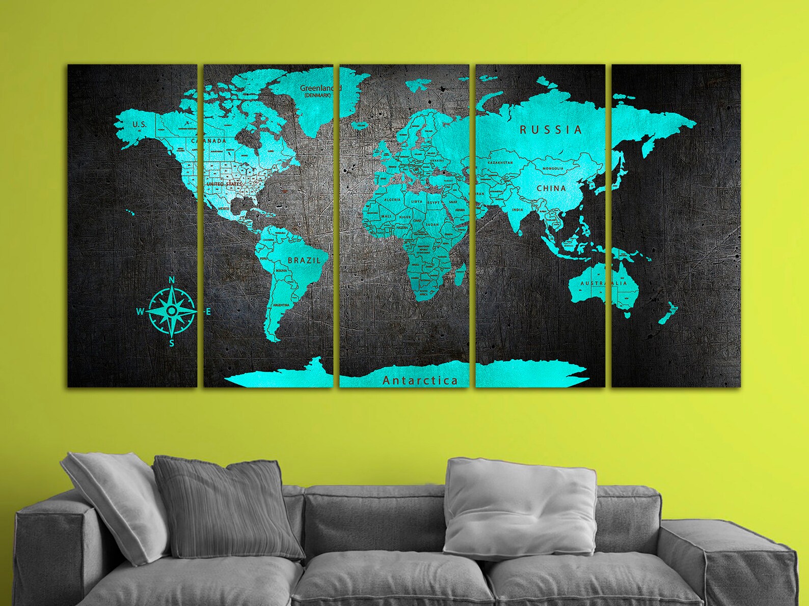 World Map Canvas Turquoise World Map Deco World Map Push Pin - Etsy