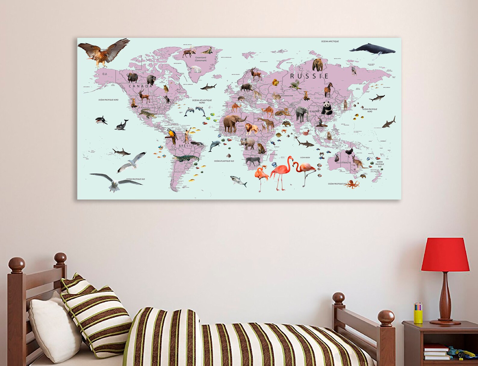 World Map in FRENCH World Map Canvas Carte Du Monde En - Etsy