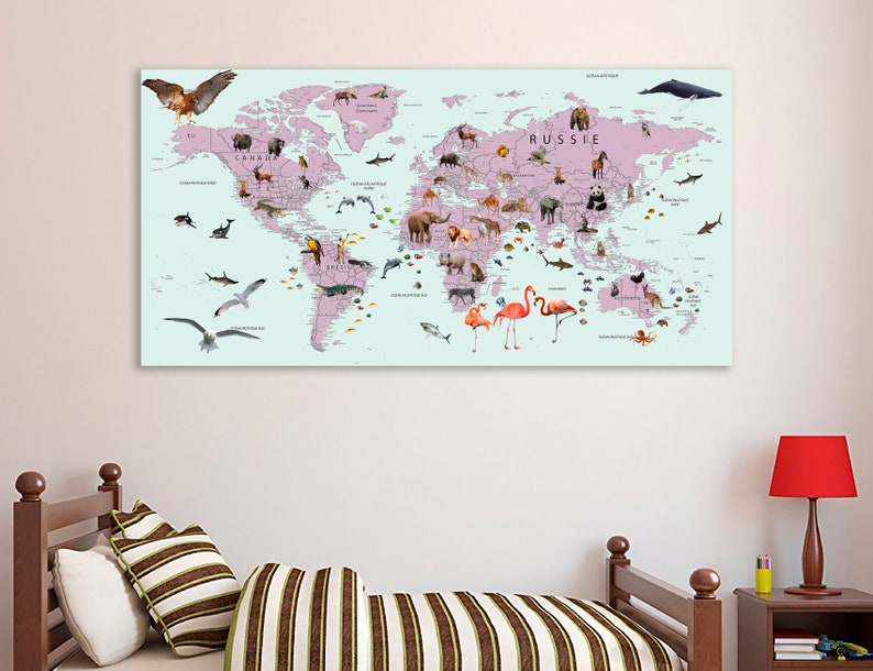World Map in FRENCH World Map Canvas Carte Du Monde En - Etsy