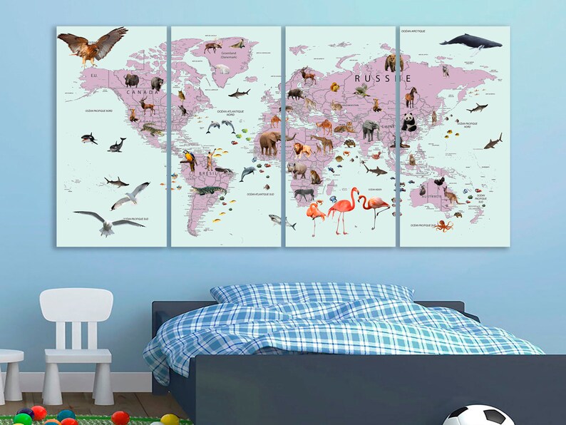 World Map in FRENCH World Map Canvas Carte Du Monde En - Etsy