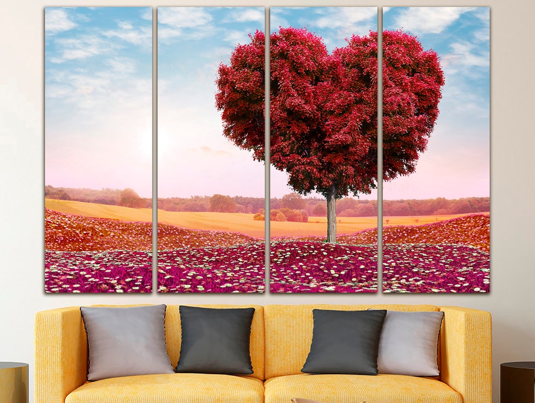 Heart Tree of Love Canvas Landscape Art Tree Blossom Decor Valentines ...