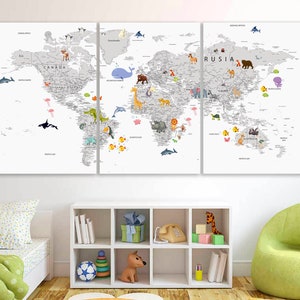 Kids World Map in SPANISH World Map Canvas Mapa Del Mundo En Español ...