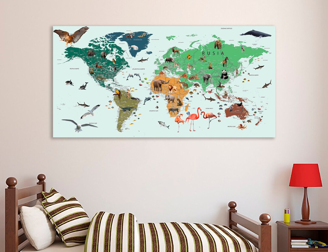 World Map in SPANISH Kids World Map Canvas Mapa Del Mundo En Español ...
