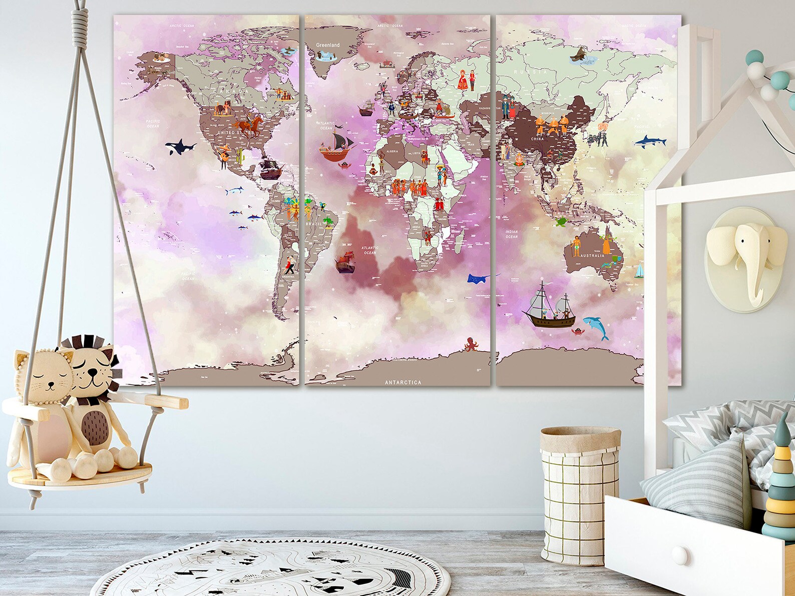 Educational World Map Kids Wall Art Childrens Map Canvas Boys - Etsy