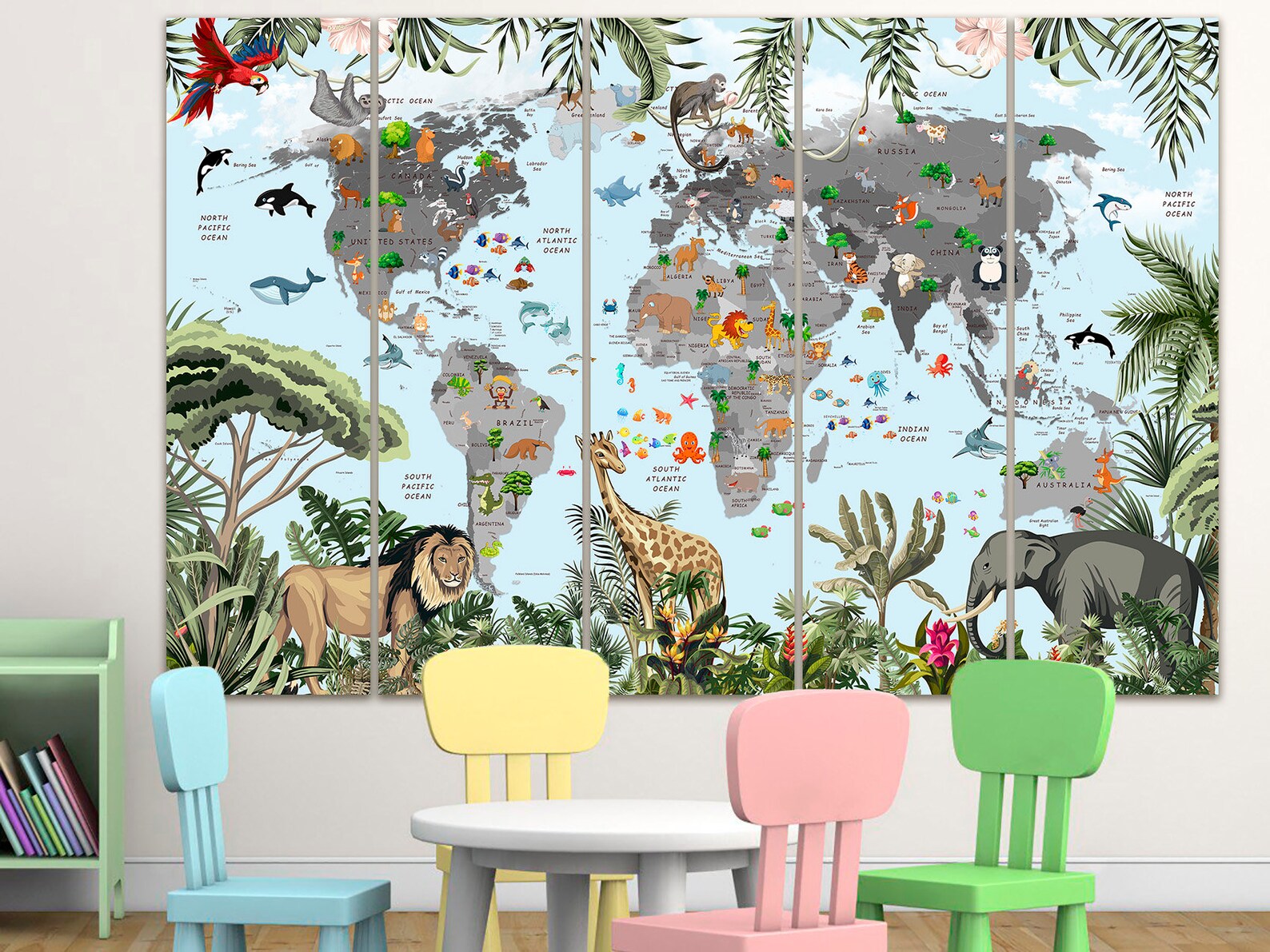 Nursery World Map Canvas Playroom Map Decor Kinderweltkarte - Etsy