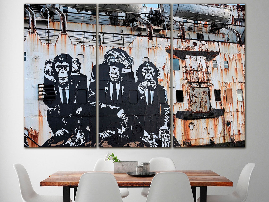 3 Wise Monkeys Canvas Three Monkeys Decor Graffiti Wall Art - Etsy
