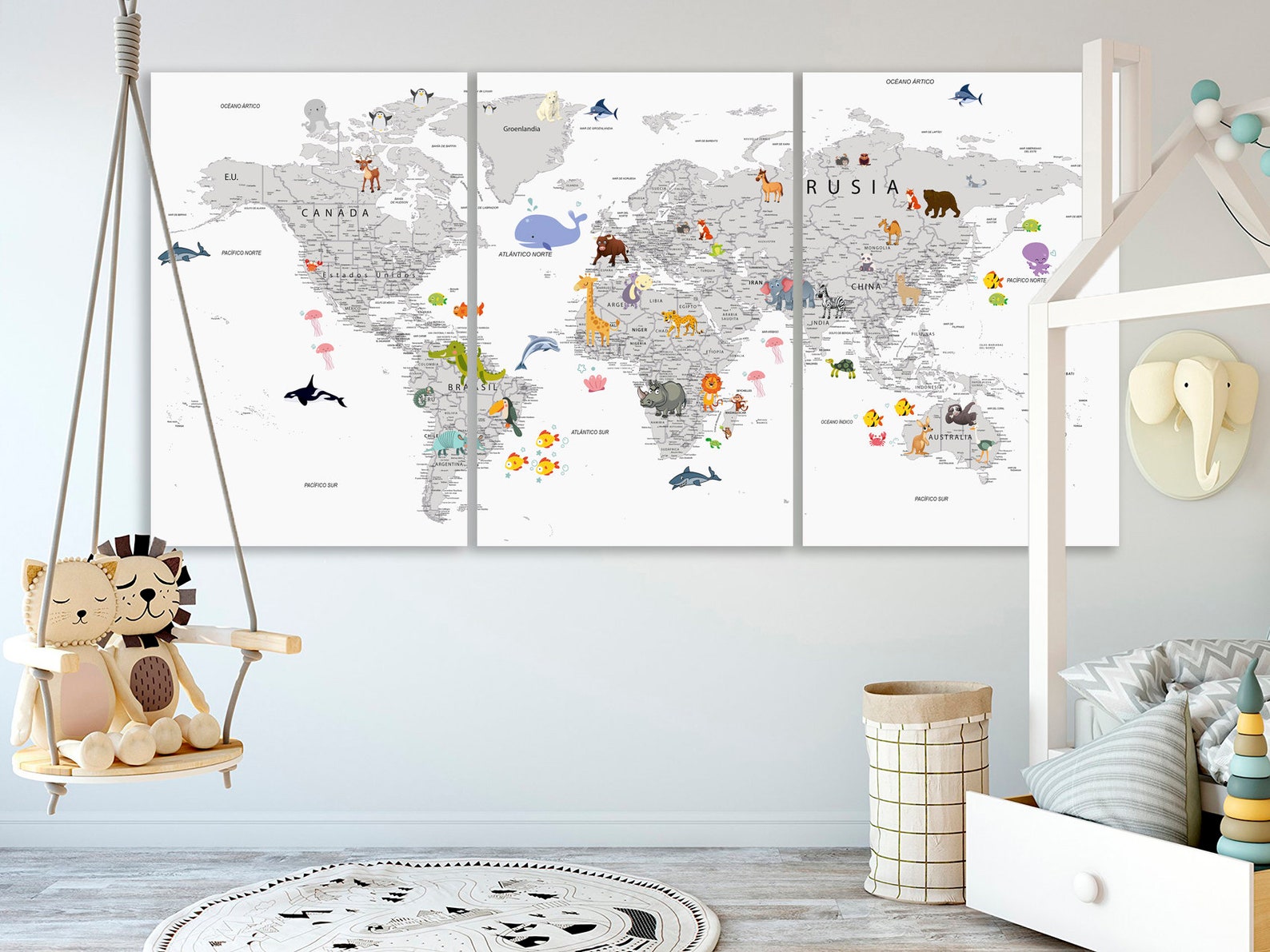 Kids World Map in SPANISH World Map Canvas Mapa Del Mundo En - Etsy
