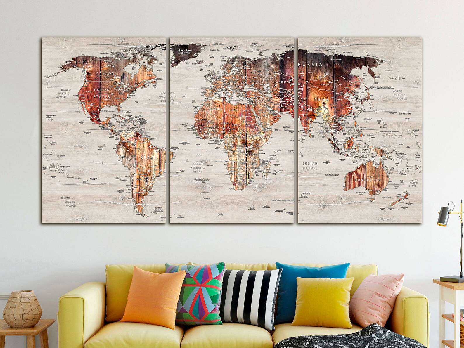 World Map Canvas Brown World Map Decor Travel Canvas World Map - Etsy
