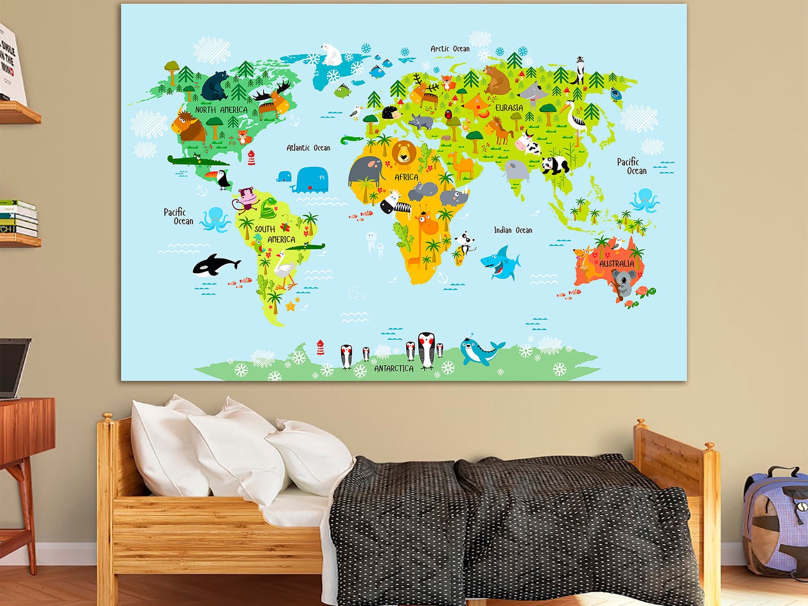Nursery World Map Canvas Playroom Map Decor Kinderweltkarte Childrens ...