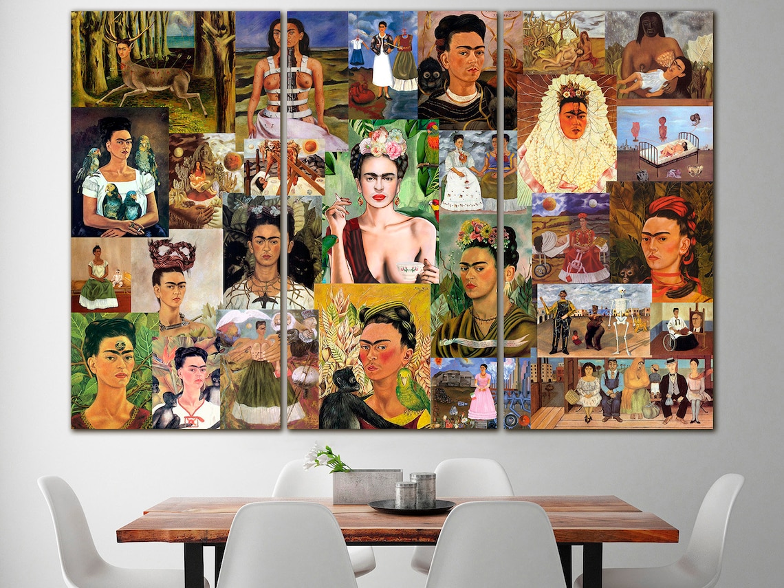 Collage Frida Kahlo canvas Kahlo portrait decor Surrealism art | Etsy
