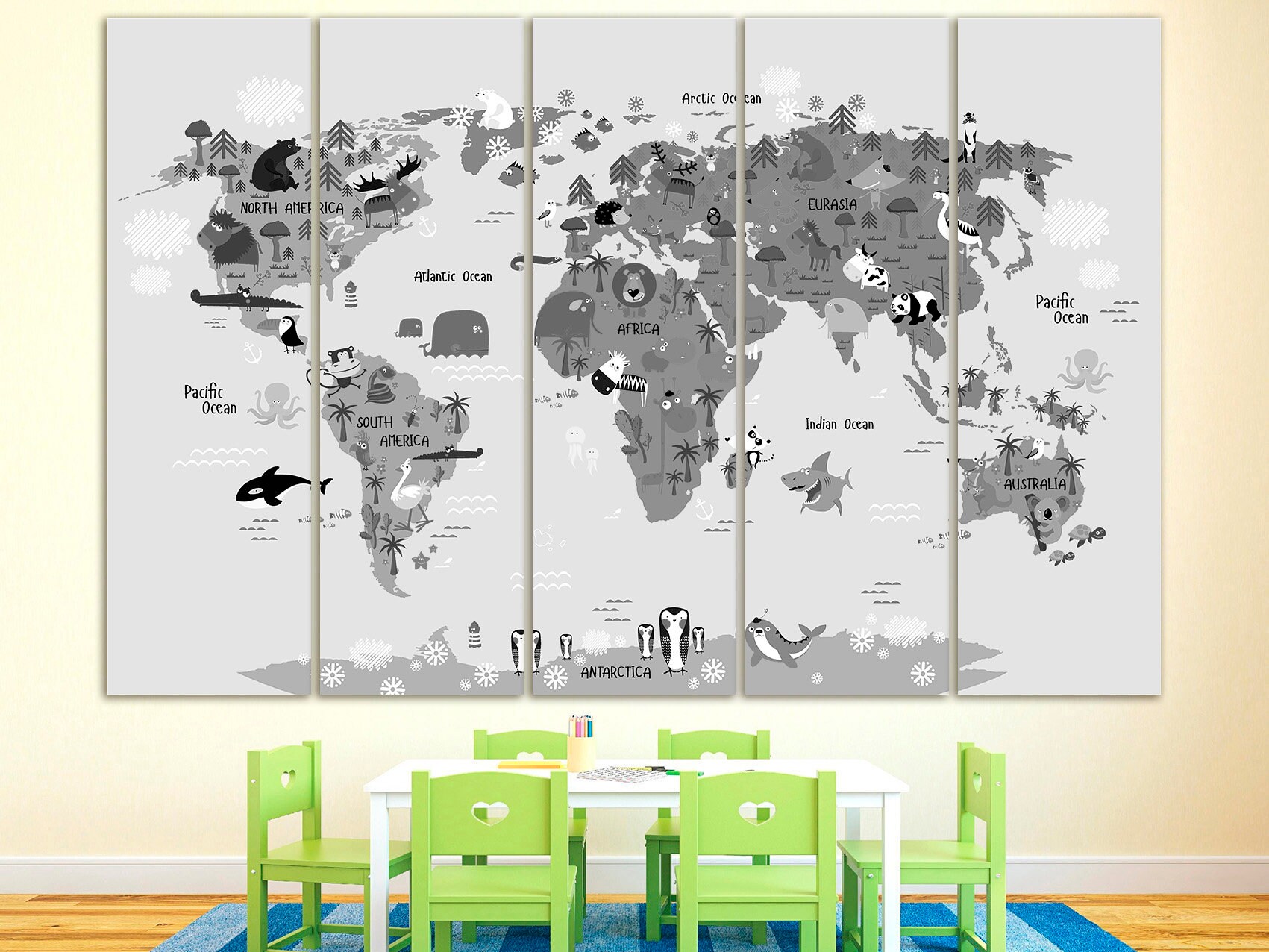 Nursery World Map Canvas Playroom Map Decor Kinderweltkarte - Etsy