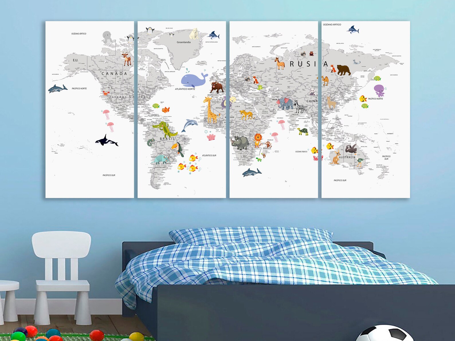 Kids World Map in SPANISH World Map Canvas Mapa Del Mundo En - Etsy