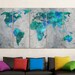 World Map Canvas Turquoise World Map Decor World Map Push Pin Atlas ...