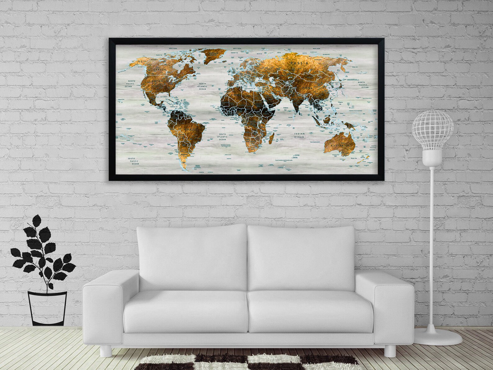 World Map Canvas Gold World Map Decor World Map Push Pin Atlas Print ...