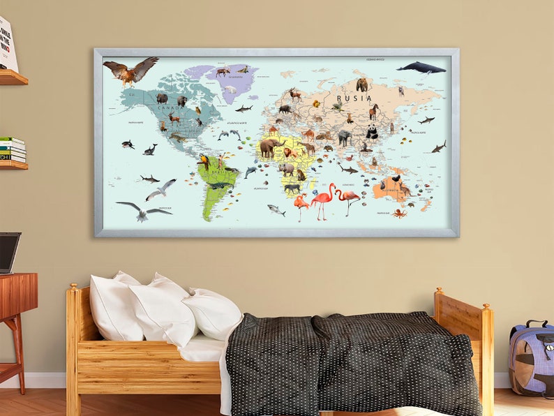 Kids World Map in SPANISH World Map Canvas Mapa Del Mundo En Español ...