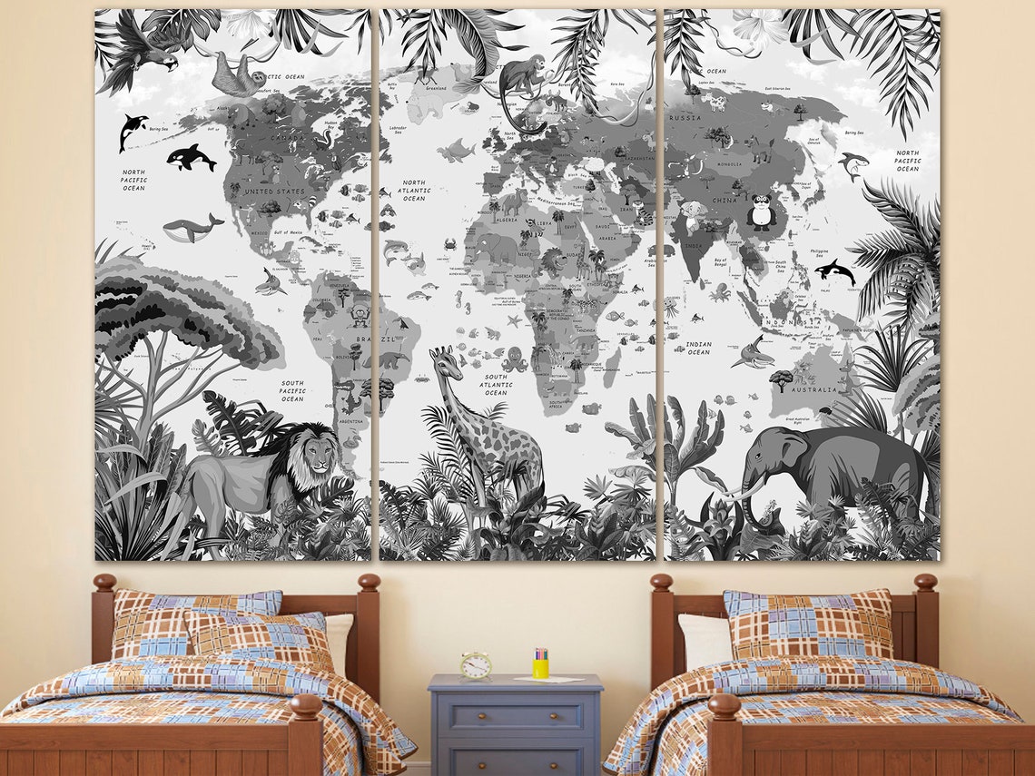 Nursery World Map Canvas Playroom Map Decor Kinderweltkarte - Etsy