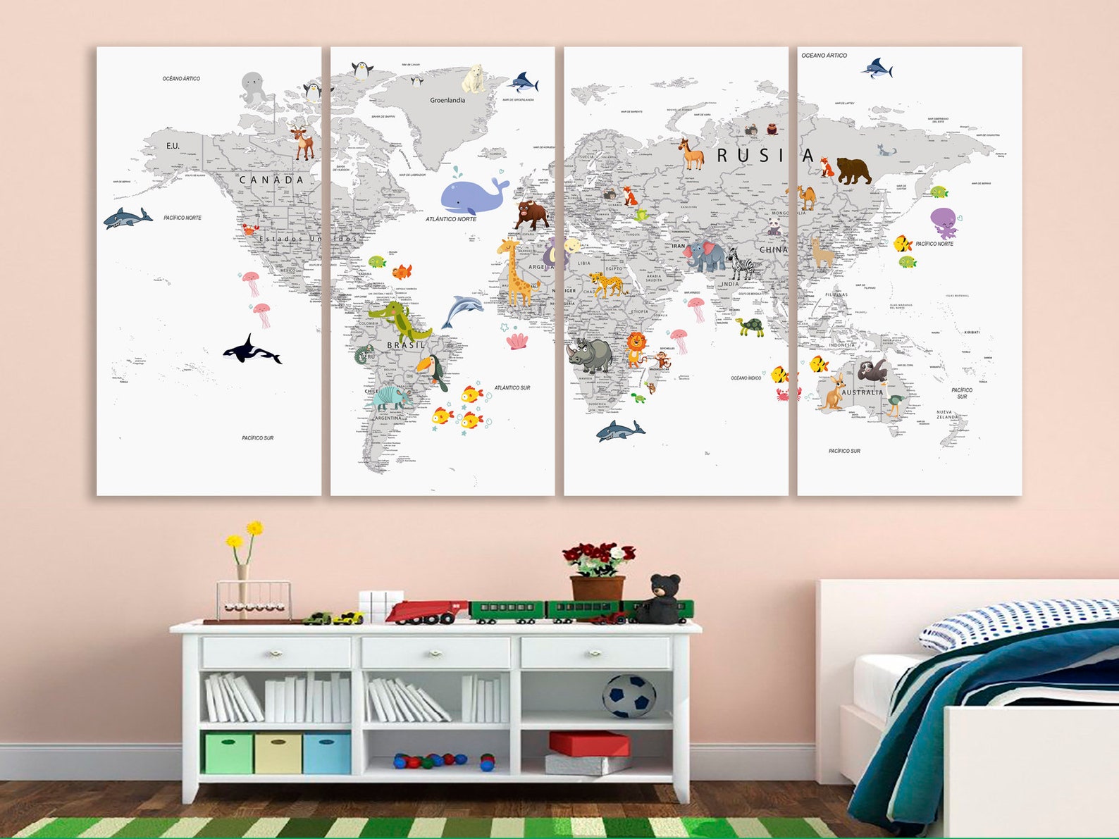 Kids World Map in SPANISH World Map Canvas Mapa Del Mundo En - Etsy
