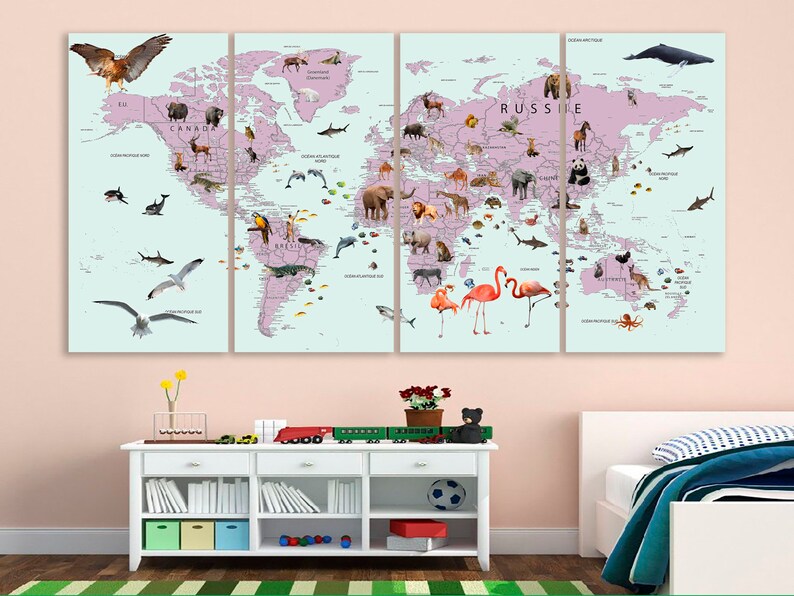 World Map in FRENCH World Map Canvas Carte Du Monde En - Etsy