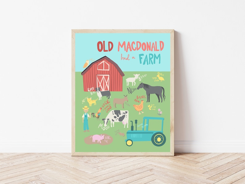Digital Download - Old Macdonald Farm Nursery Print - Bright Colors ...