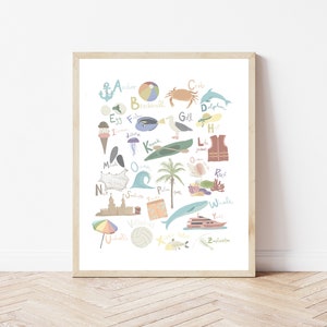 Digital Download - Ocean Beach ABC & Number Nursery Print (16x20, 8x10 ...