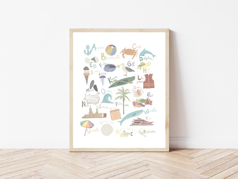 Digital Download - Ocean Beach ABC & Number Nursery Print (16x20, 8x10 ...
