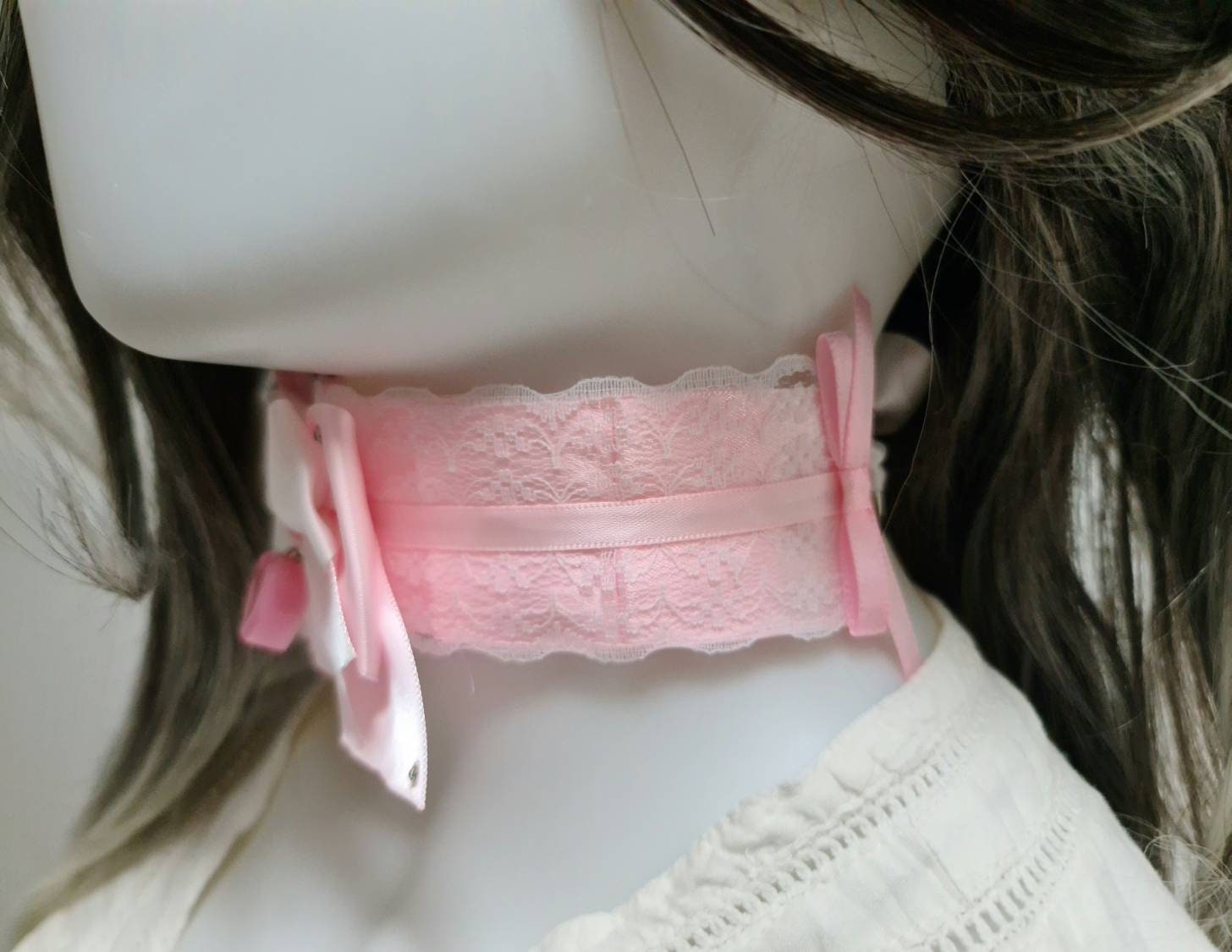 Adorable Frilly Rodent Ears, Tail and Collar Set in Baby Pink & White ...