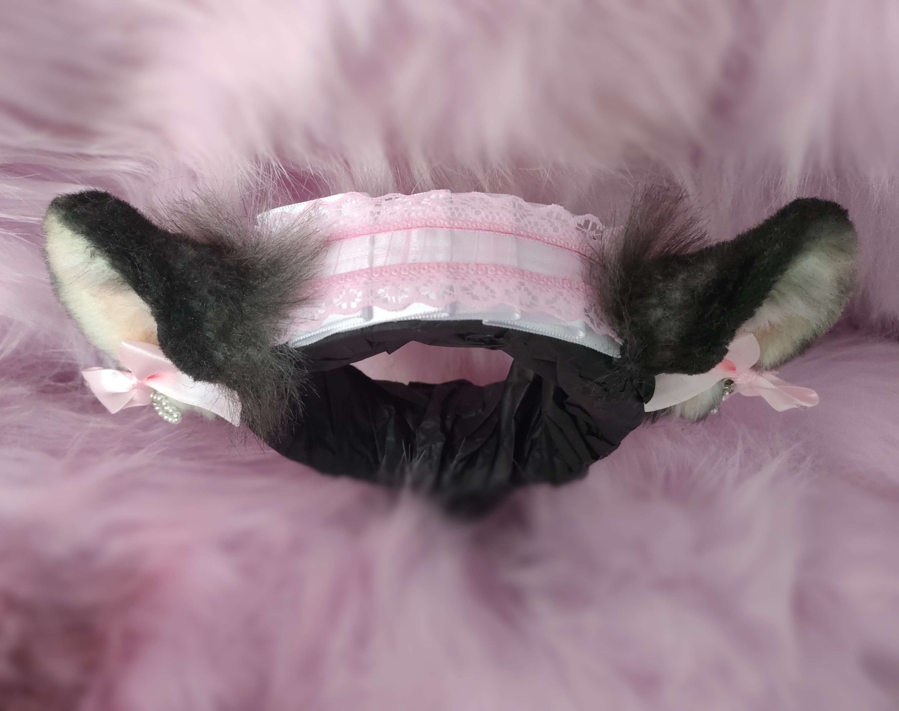 Adorable Frilly Rodent Ears, Tail and Collar Set in Baby Pink & White ...