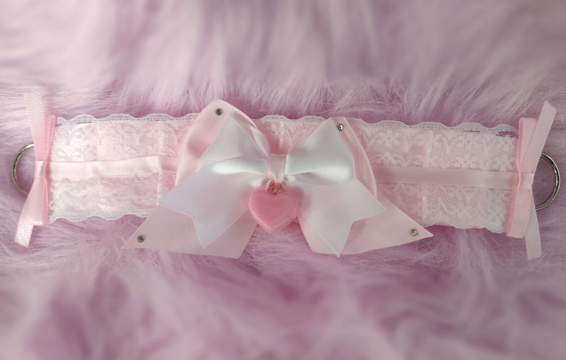Adorable Frilly Rodent Ears, Tail and Collar Set in Baby Pink & White ...