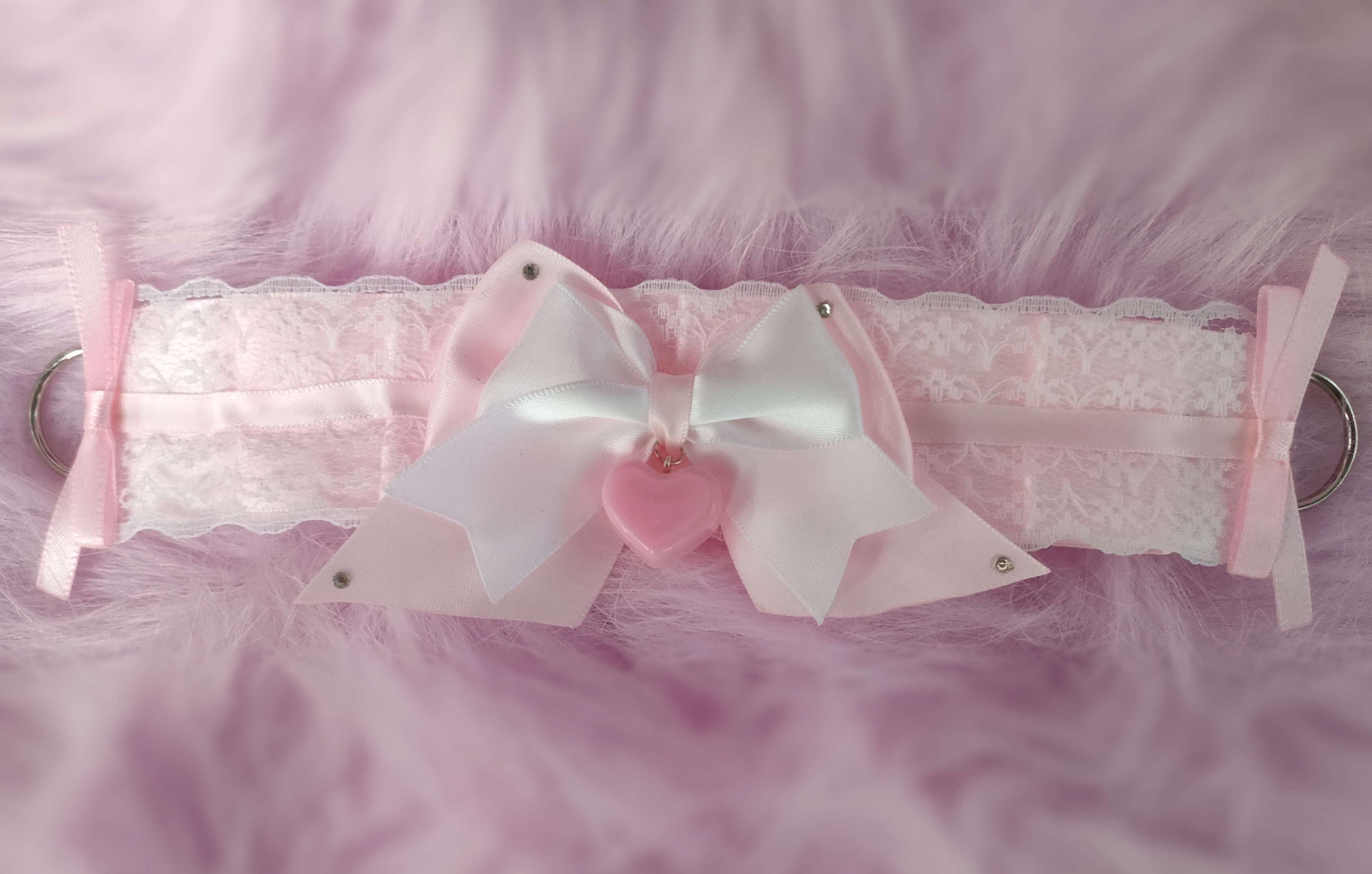 Adorable Frilly Rodent Ears, Tail and Collar Set in Baby Pink & White ...