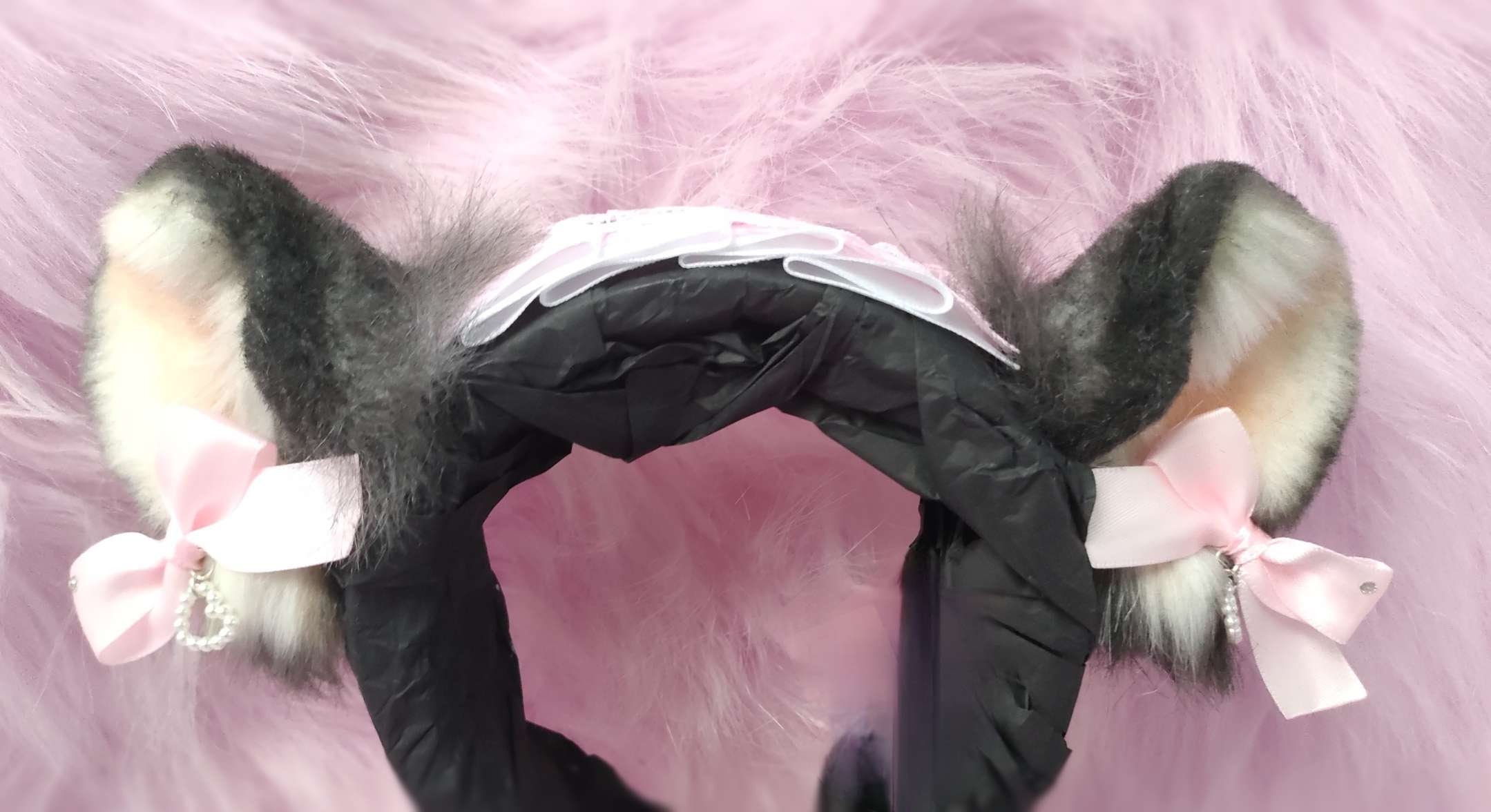 Adorable Frilly Rodent Ears, Tail and Collar Set in Baby Pink & White ...