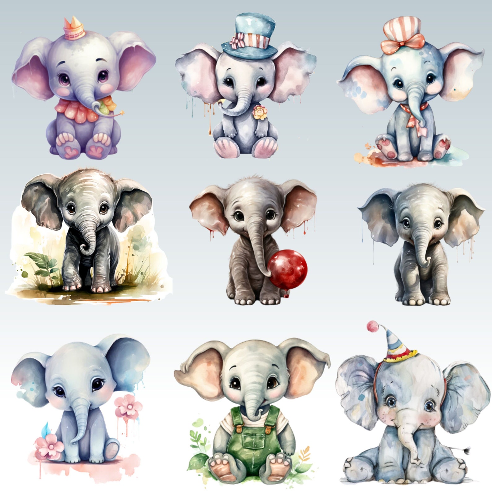 Nursery Art | Baby Shower | Baby Elephant Clipart Png Watercolor | Boho ...