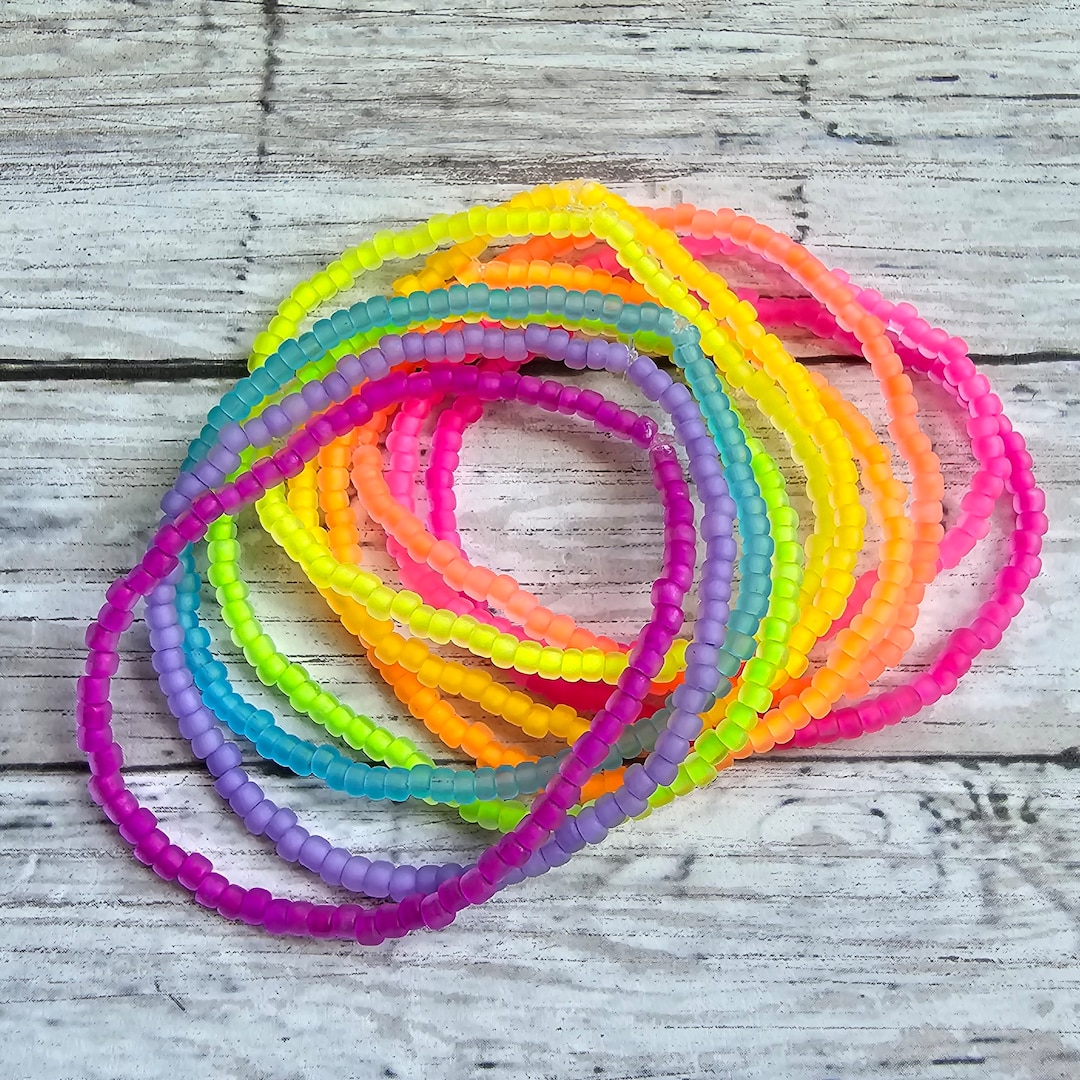 Set of 10 - Summer Neon Stack - Seed Bead Stretch Stacking Bracelets - Etsy
