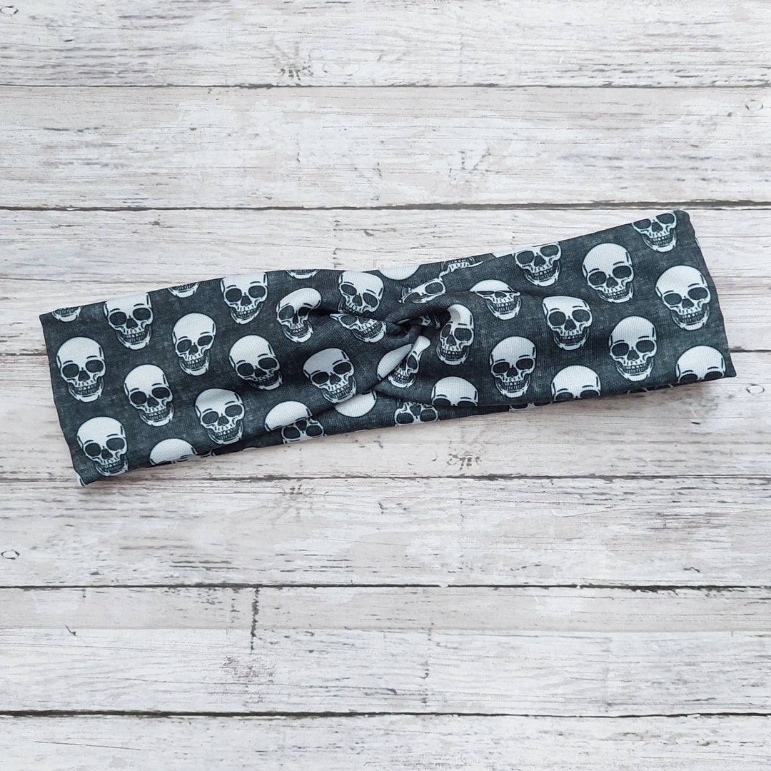 Skulls on Charcoal Stretch Headband - Etsy