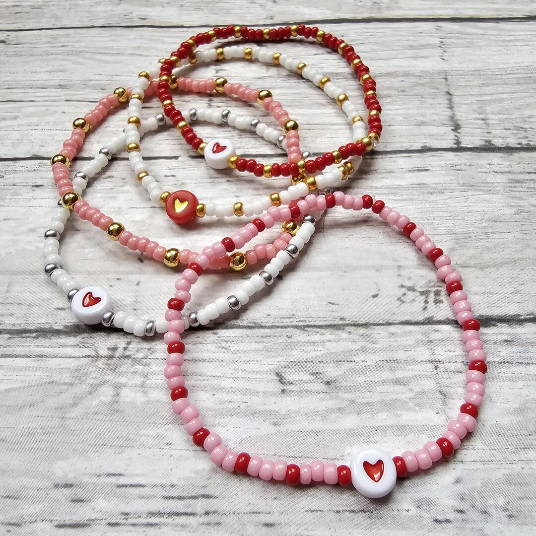 Heart Bracelets - Choose Your Design - Seed Bead Stretch Stacking ...