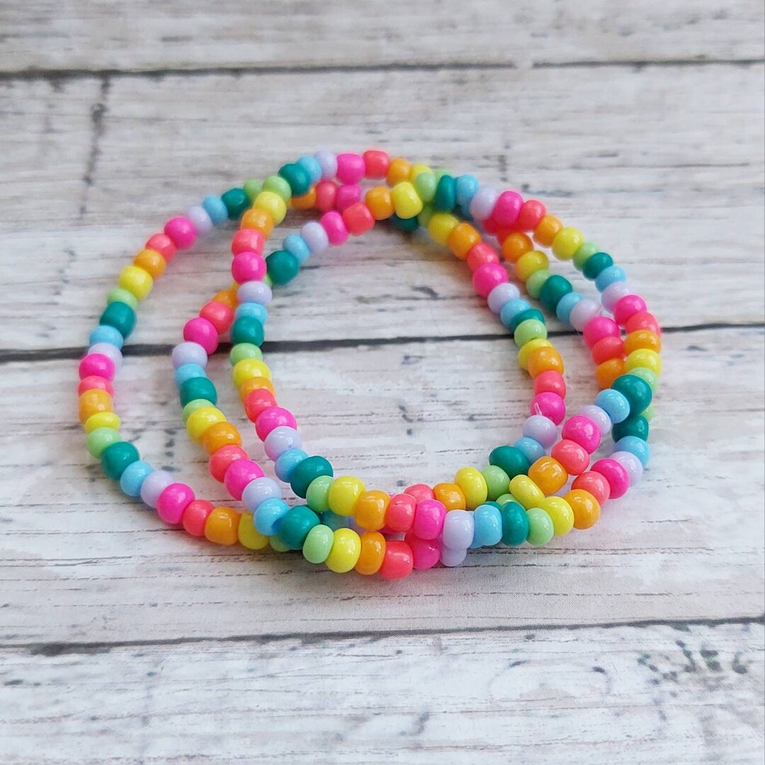 Set of 3 - Summer Rainbow - Bright Seed Bead Stretch Stacking Bracelets ...