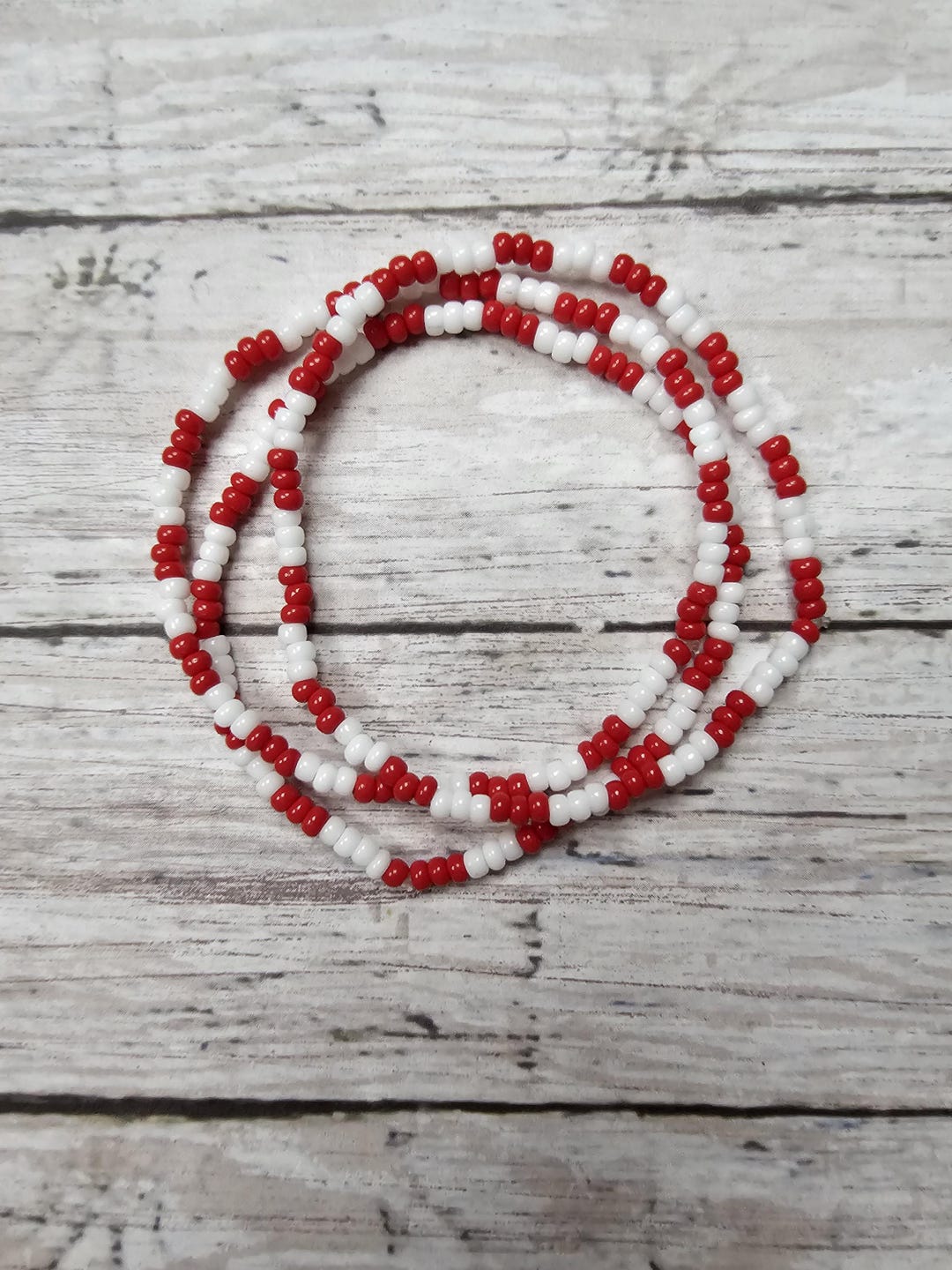 Set of 3 - Candy Cane Stacking Set- Red and White Seed Bead Stretch ...